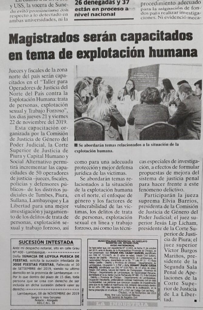 Magistrados serán capacitados en tema de explotación humana – ::: CHS ...